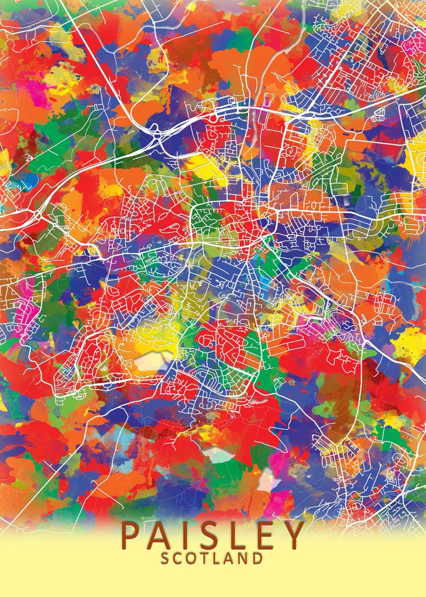 'Paisley Splash City Map' Poster by City Map Art Prints | Displate