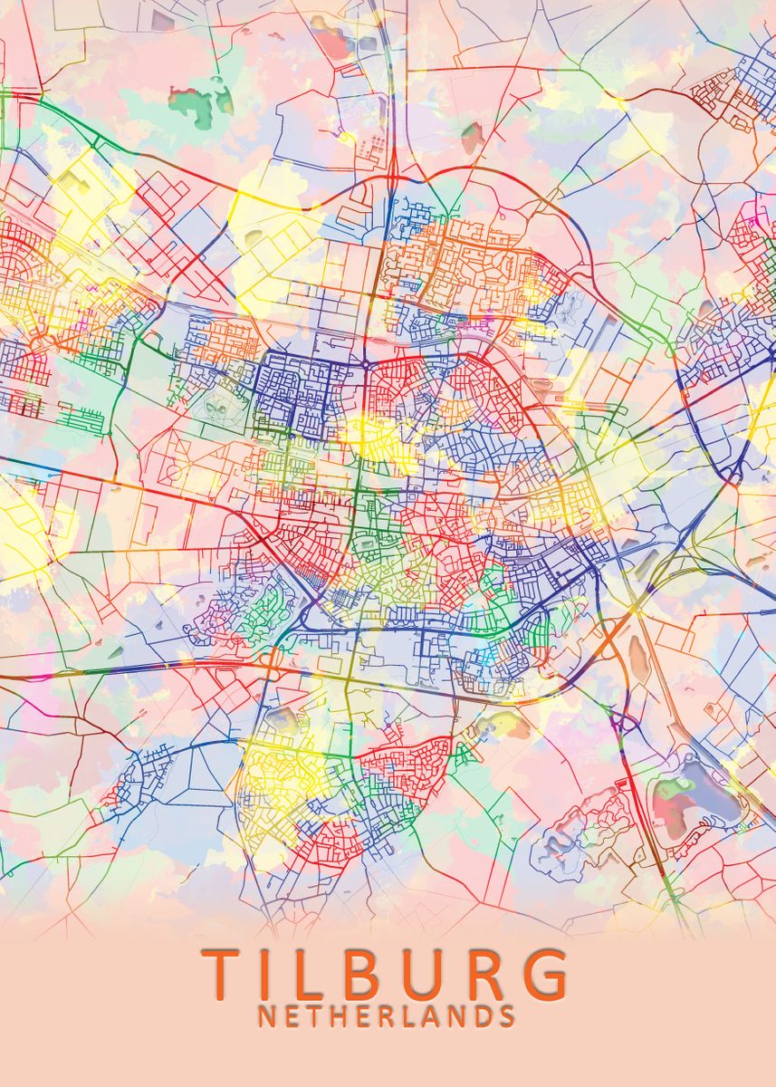 'Tilburg Splash City Map' Poster by City Map Art Prints | Displate