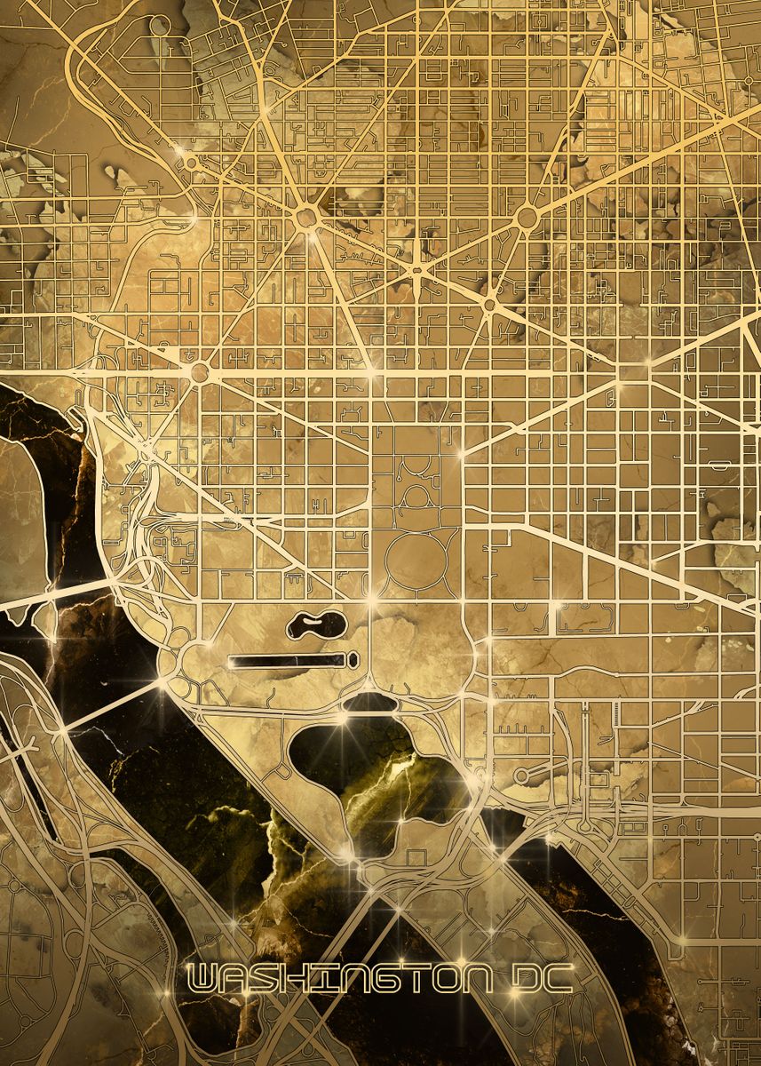 'washington dc map gold' Poster, picture, metal print, paint by Bekim ...