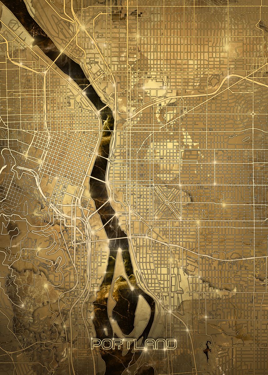'portland map gold' Poster by Bekim Art | Displate