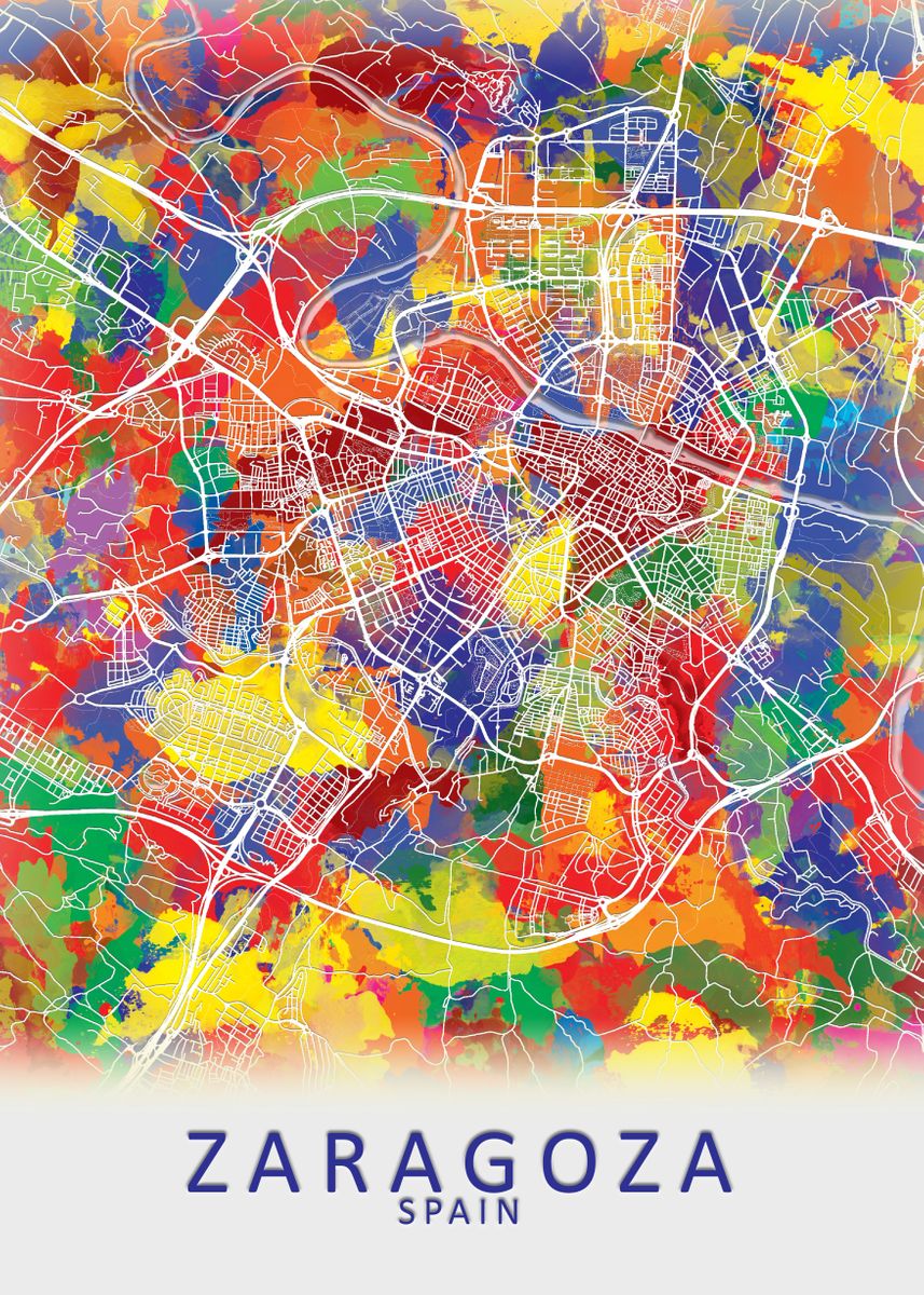 'Zaragoza Splash City Map' Poster, picture, metal print, paint by City ...