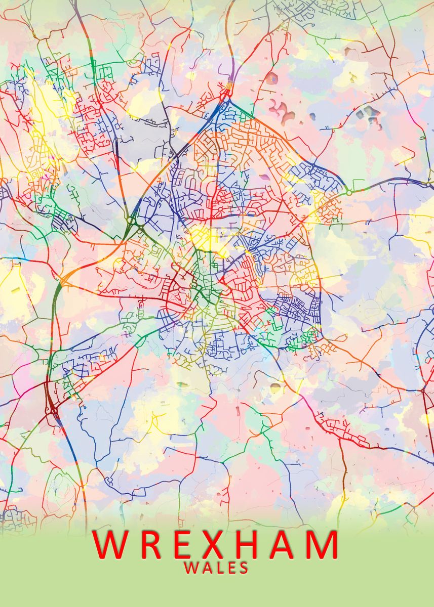 'Wrexham Splash City Map' Poster, picture, metal print, paint by City ...
