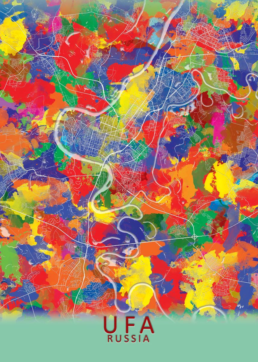 'Ufa Splash City Map' Poster by City Map Art Prints | Displate