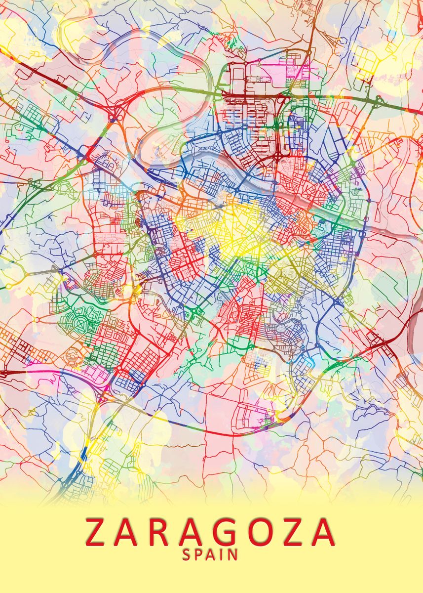 'Zaragoza Splash City Map' Poster, picture, metal print, paint by City ...