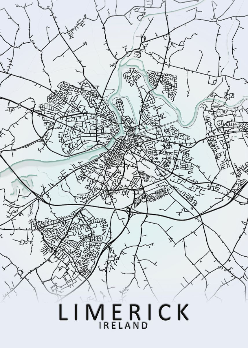 'Limerick White City Map' Poster, picture, metal print, paint by City ...