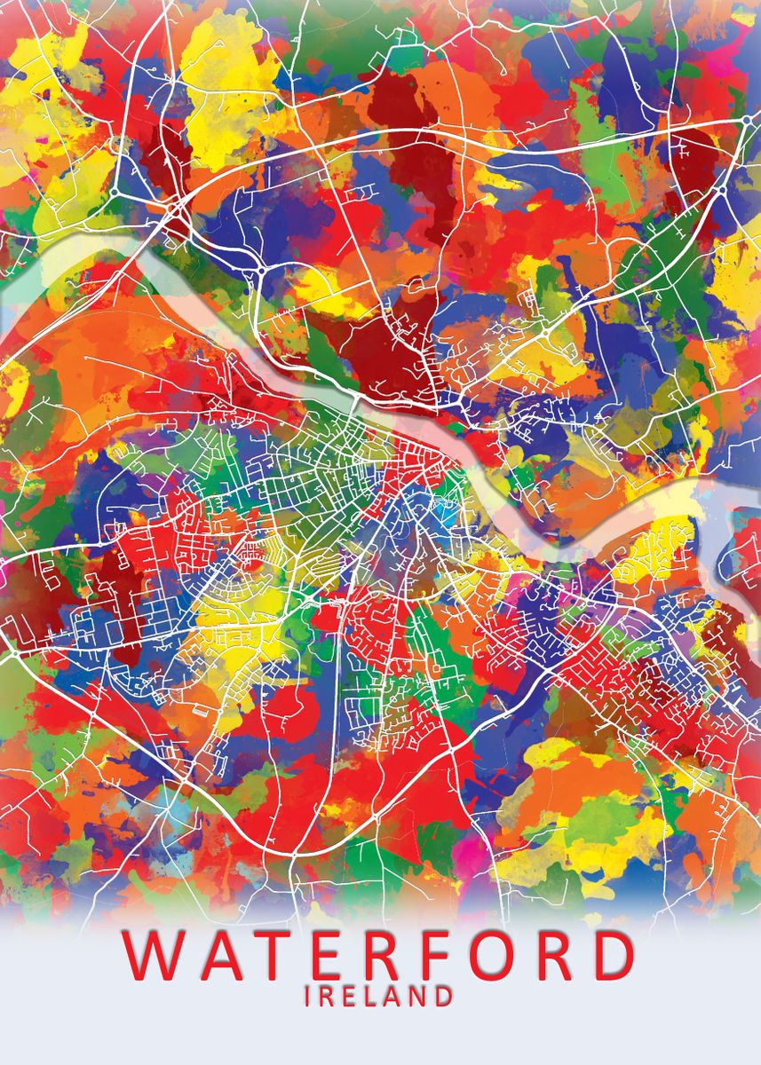 'Waterford Splash City Map' Poster, picture, metal print, paint by City ...