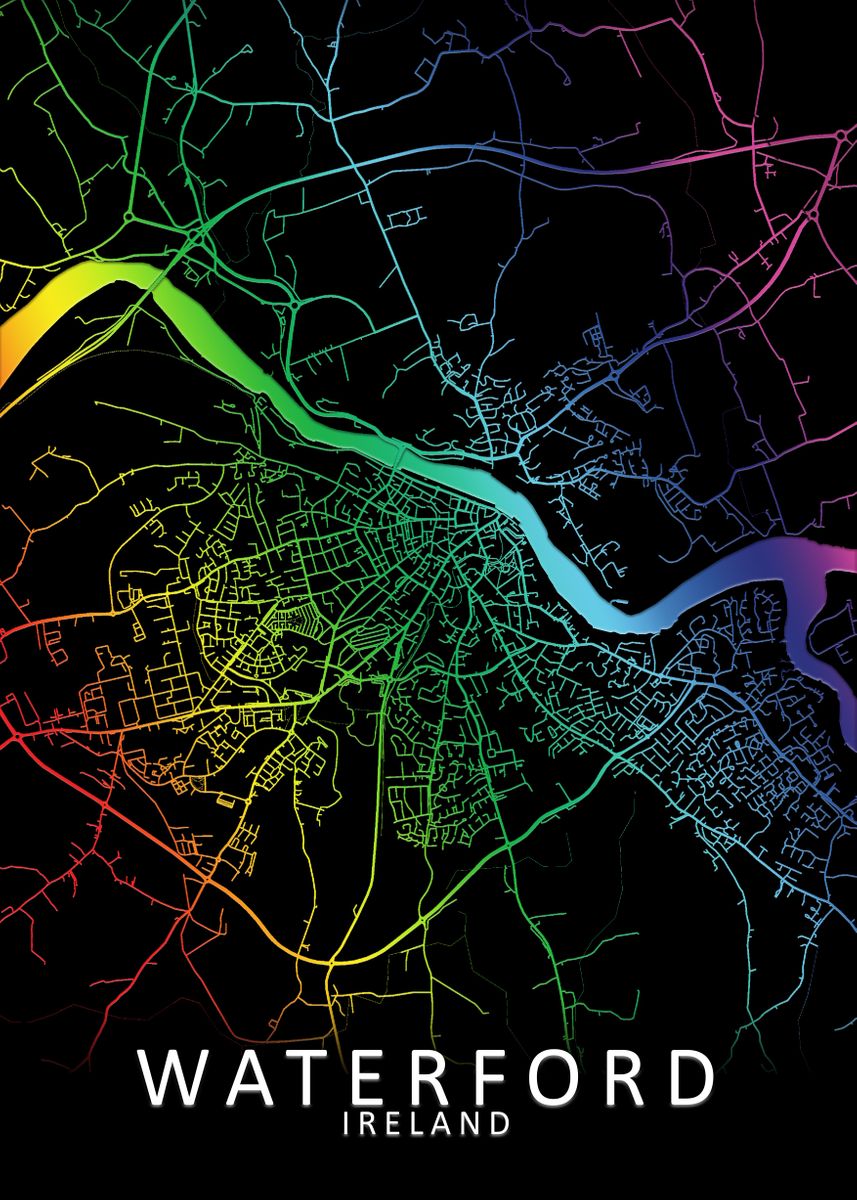 'Waterford Rainbow City Map' Poster by City Map Art Prints | Displate