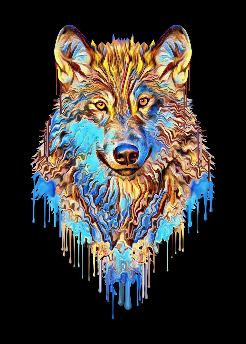 'Wolf Watercolor Drip' Poster by PB Cates | Displate
