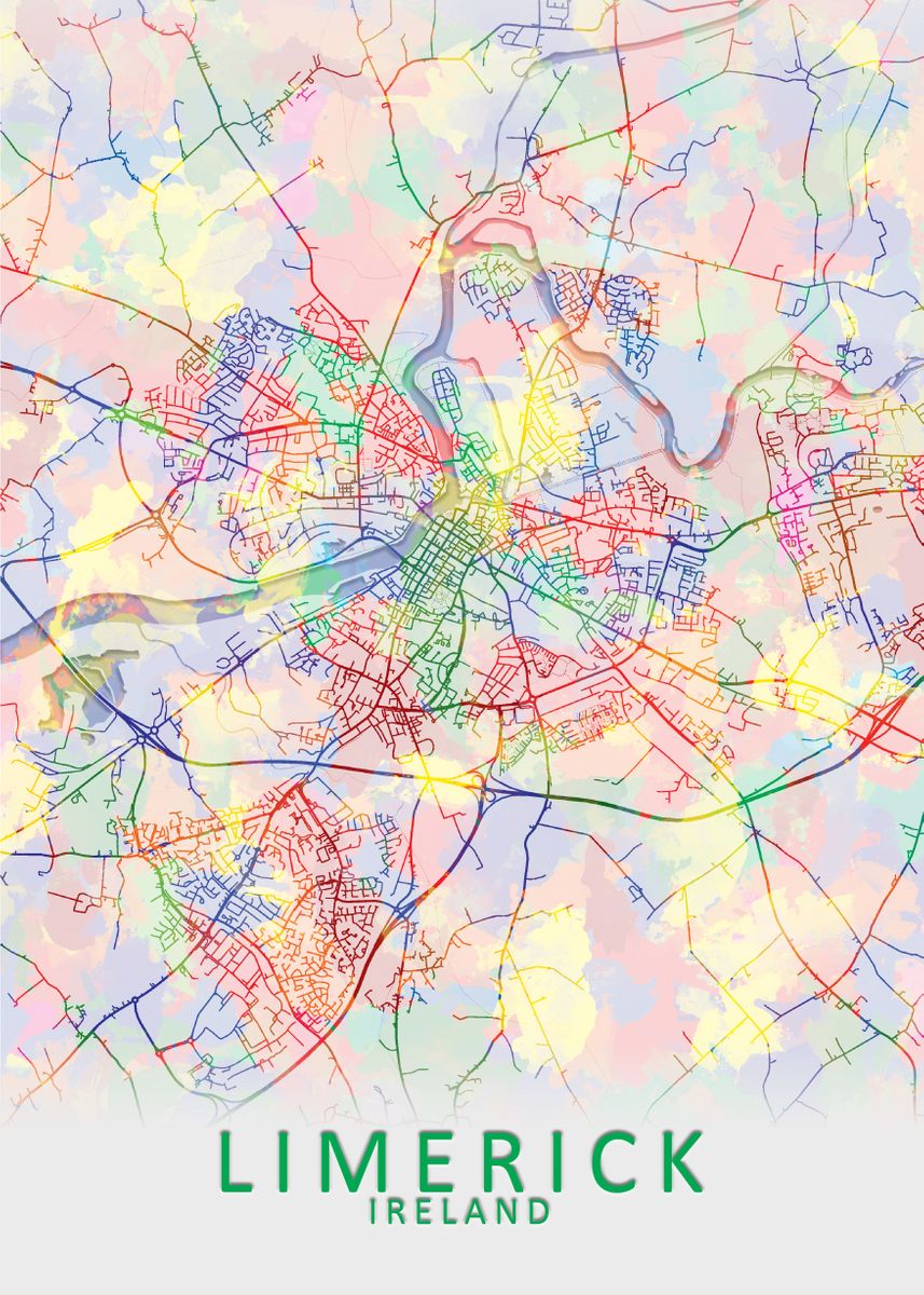 'Limerick Splash City Map' Poster by City Map Art Prints | Displate