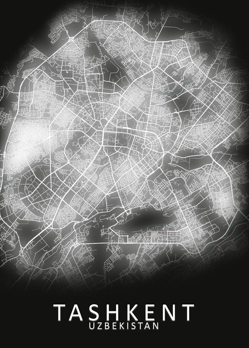 'Tashkent LED Glow City Map' Poster, picture, metal print, paint by ...