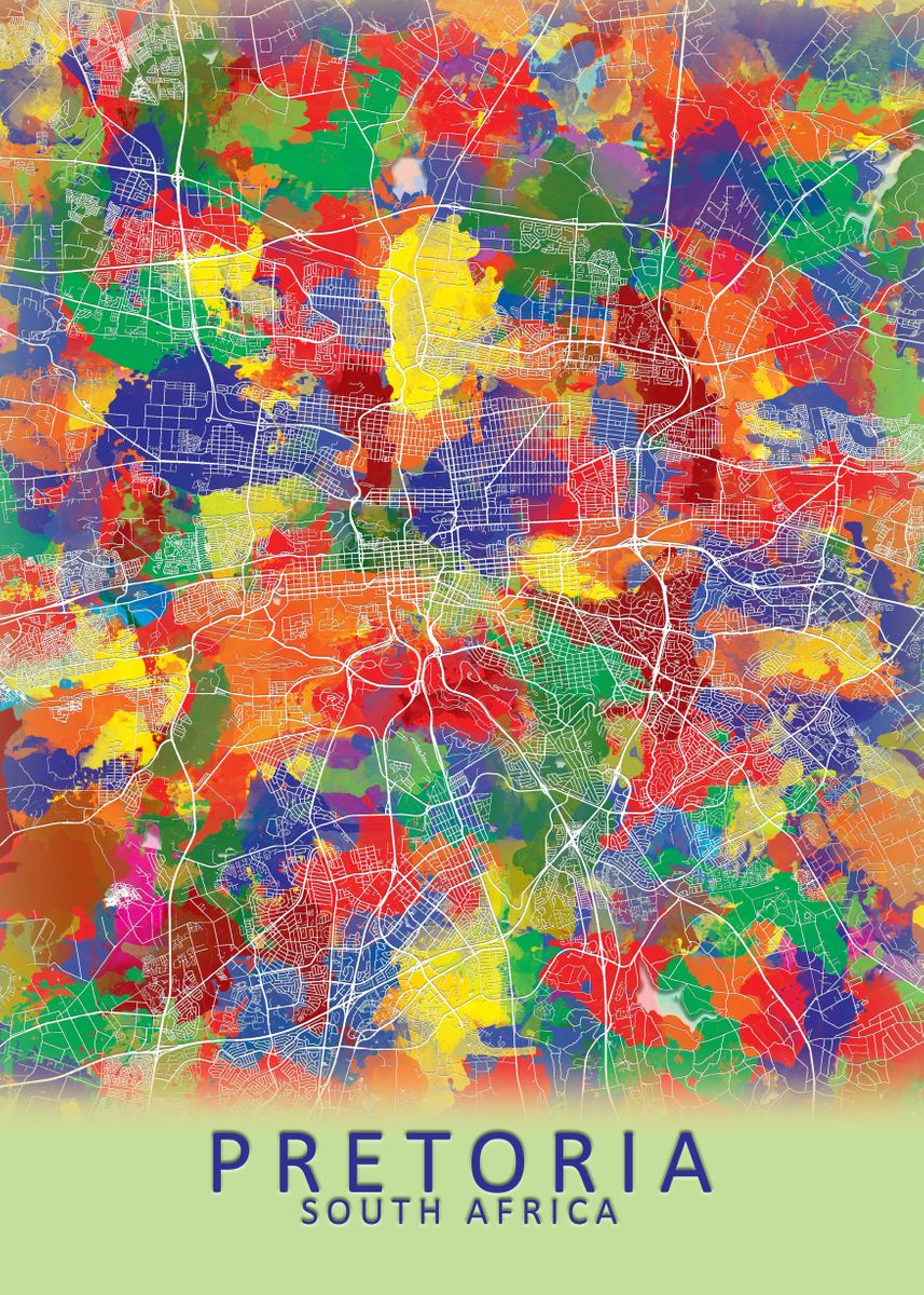 'Pretoria Splash City Map' Poster by City Map Art Prints | Displate
