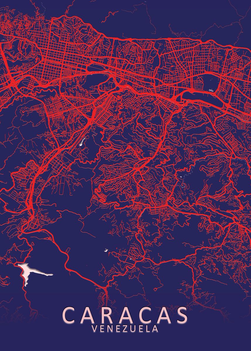'Caracas Blue City Map' Poster, picture, metal print, paint by City Map ...