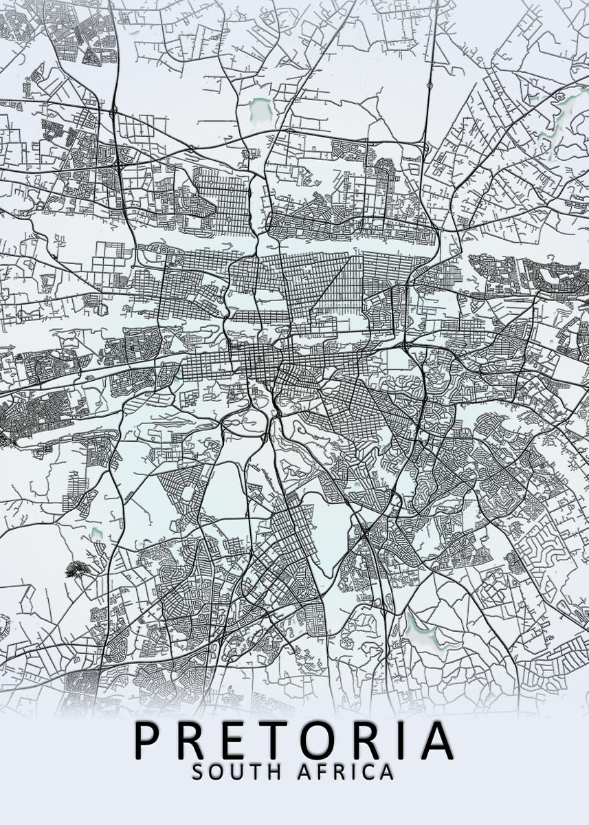 'Pretoria White City Map' Poster, picture, metal print, paint by City ...