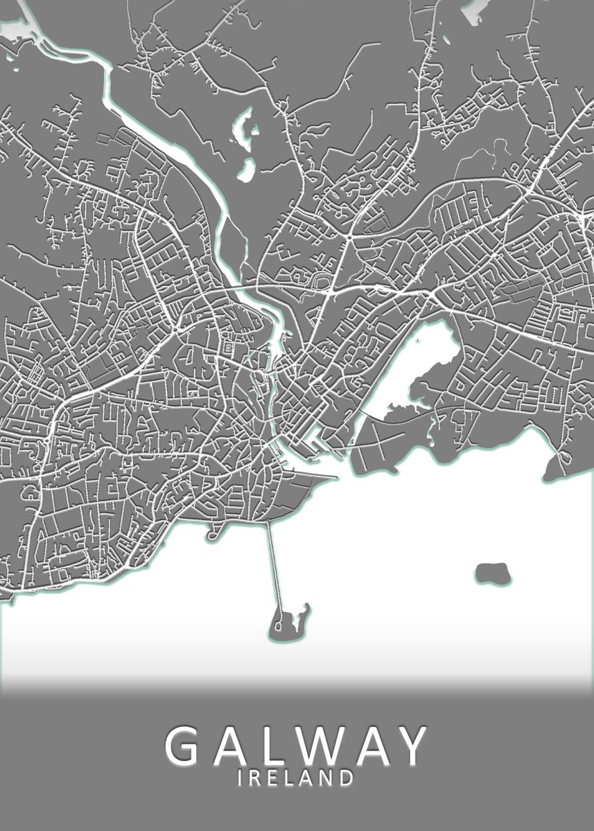 'Galway Grey City Map' Poster, picture, metal print, paint by City Map ...