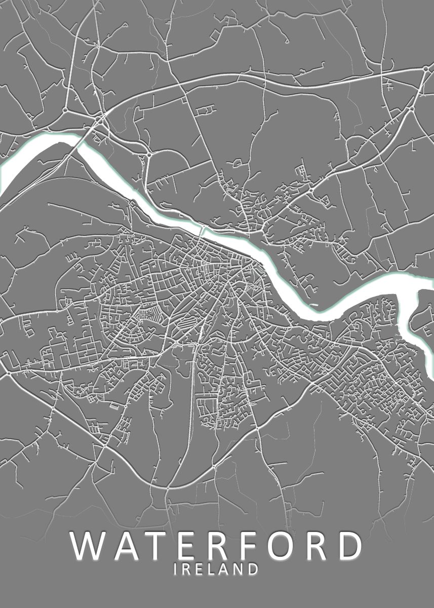 'Waterford Grey City Map' Poster, picture, metal print, paint by City ...