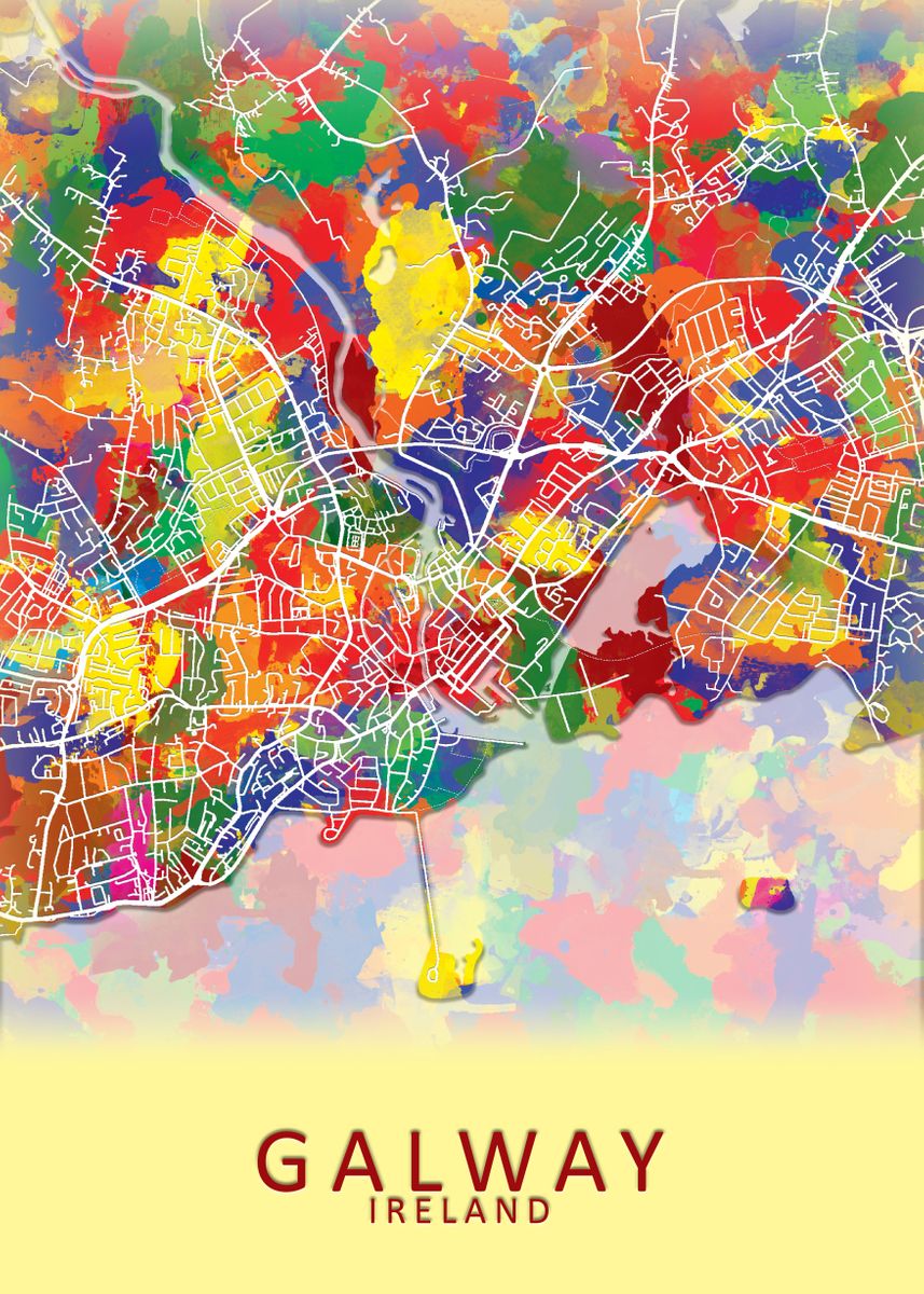 'Galway Splash City Map' Poster by City Map Art Prints | Displate