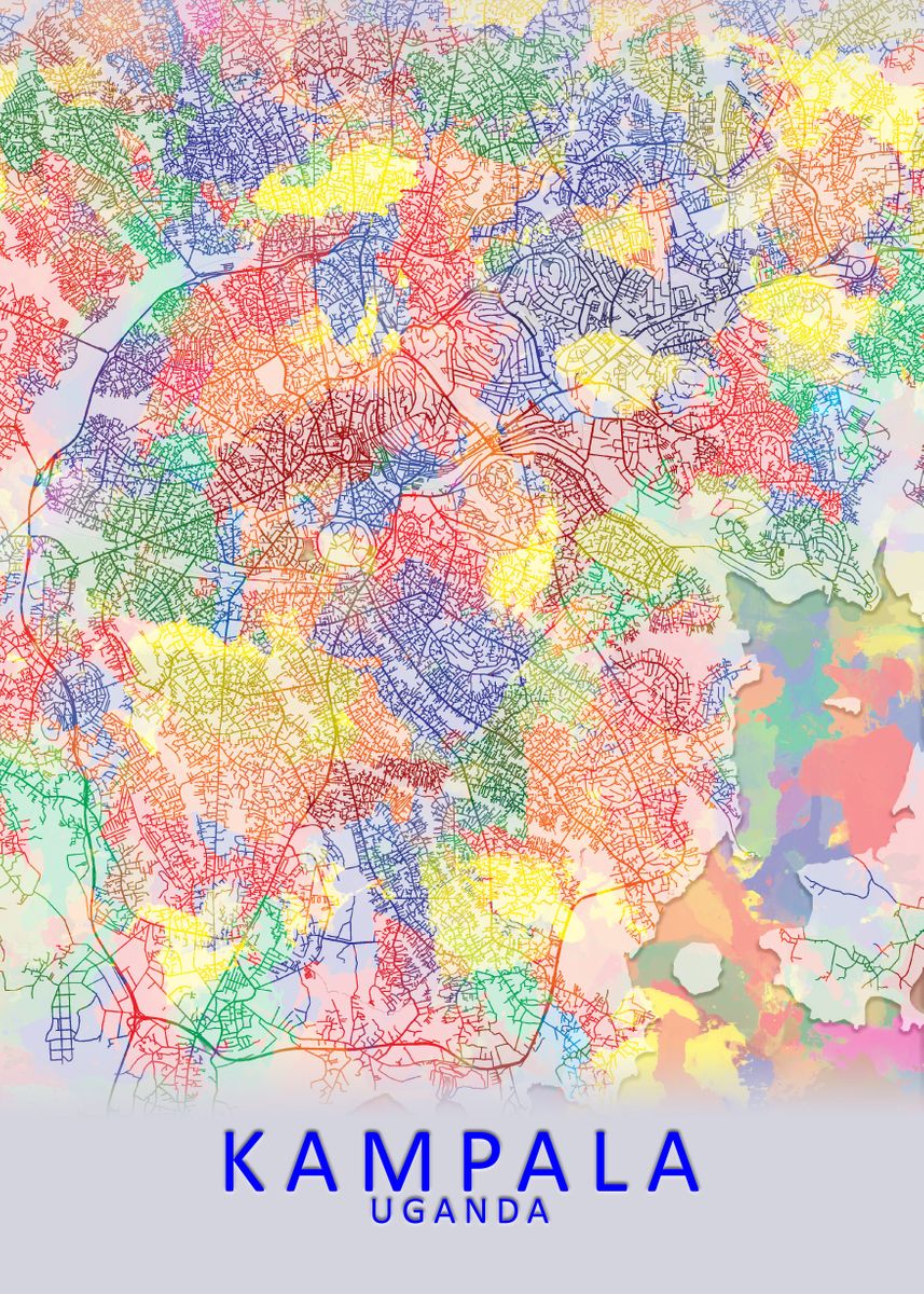 'Kampala Splash City Map' Poster by City Map Art Prints | Displate