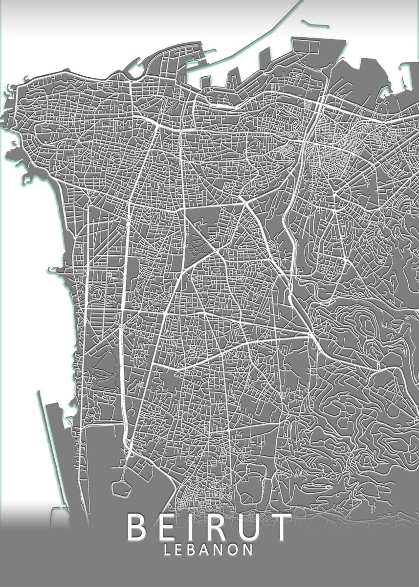 'Beirut Grey City Map' Poster by City Map Art Prints | Displate