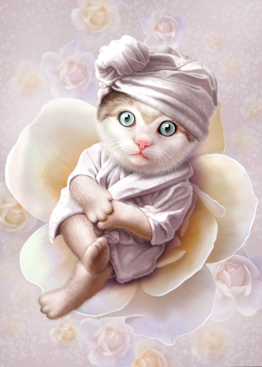 'CAT SPA' Poster, picture, metal print, paint by Adam Lawless | Displate