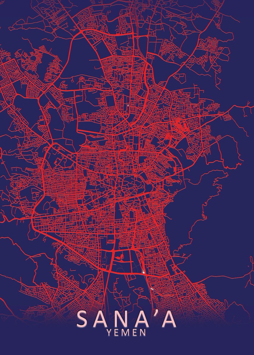 'Sanaa Yemen City Map' Poster, picture, metal print, paint by City Map ...