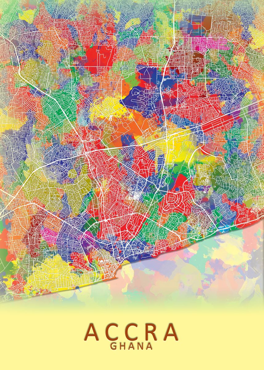 'Accra Splash City Map' Poster, picture, metal print, paint by City Map ...