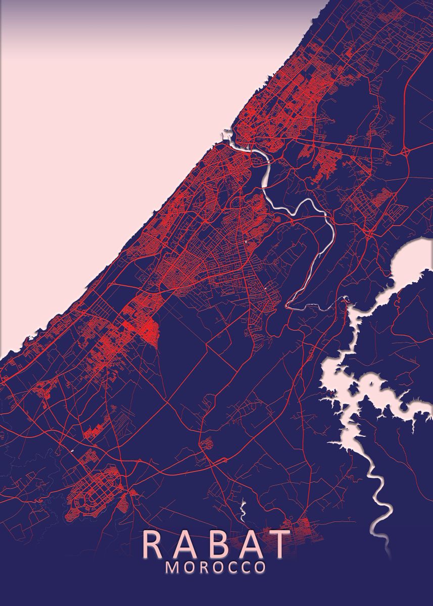 'Rabat Blue City Map' Poster, picture, metal print, paint by City Map ...