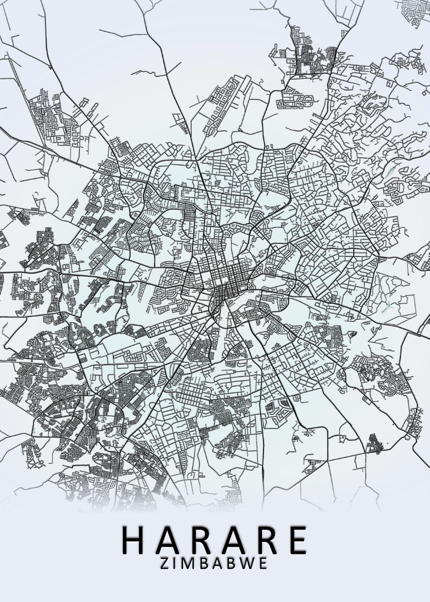 'Harare Zimbabwe City Map' Poster, picture, metal print, paint by City ...