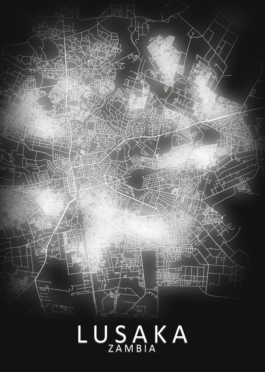 'Lusaka Zambia City Map' Poster, picture, metal print, paint by City ...