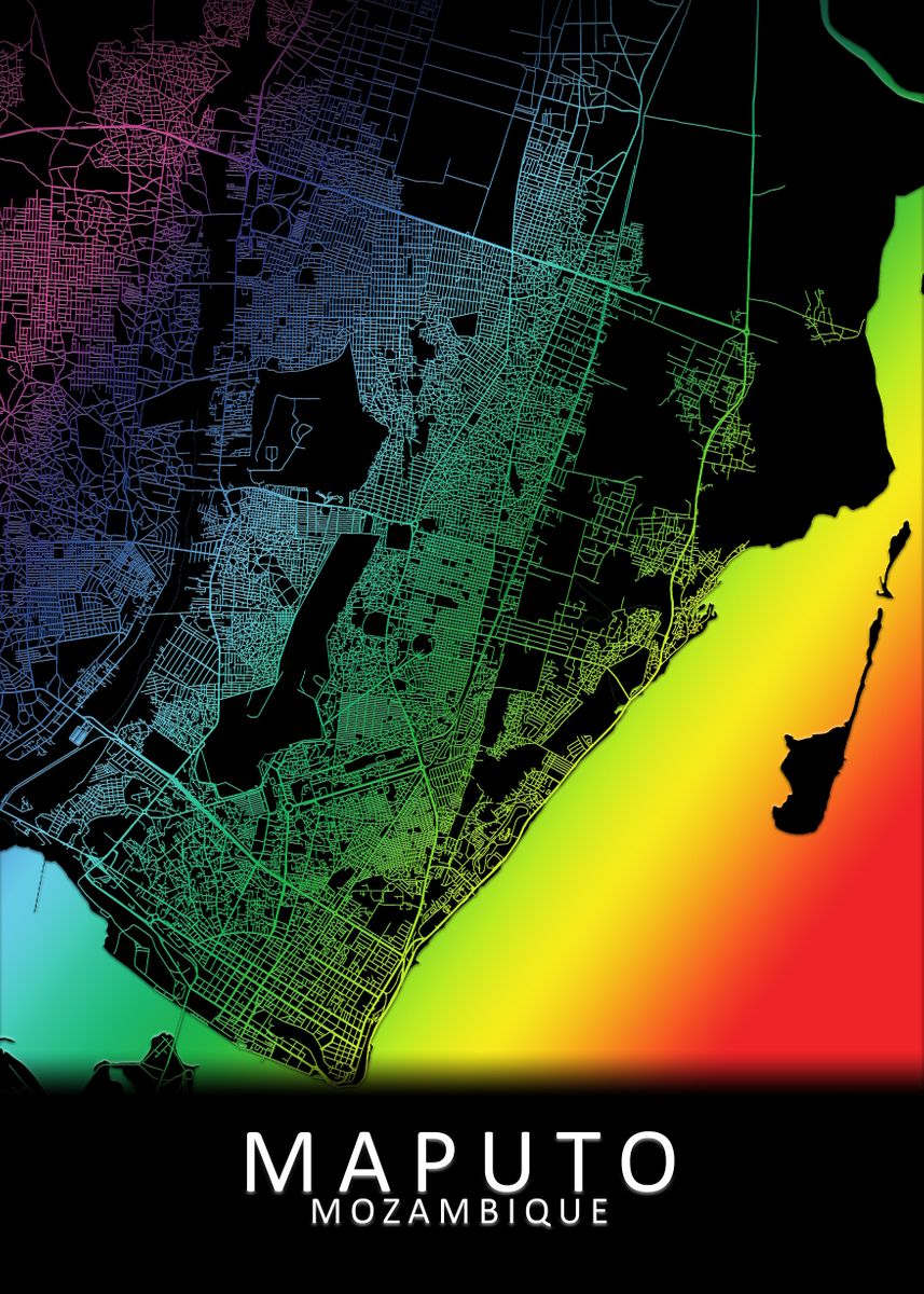 'Maputo Mozambique City Map' Poster, picture, metal print, paint by ...