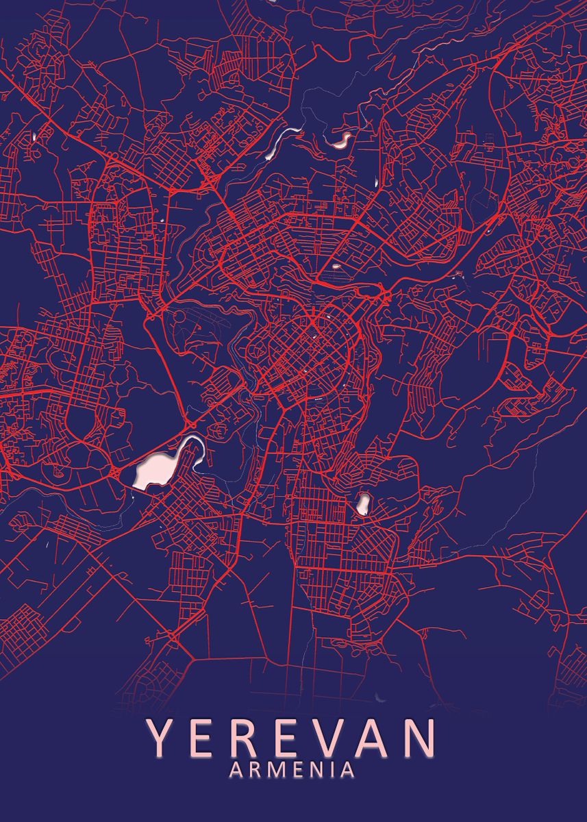 'Yerevan Armenia City Map' Poster, picture, metal print, paint by City ...