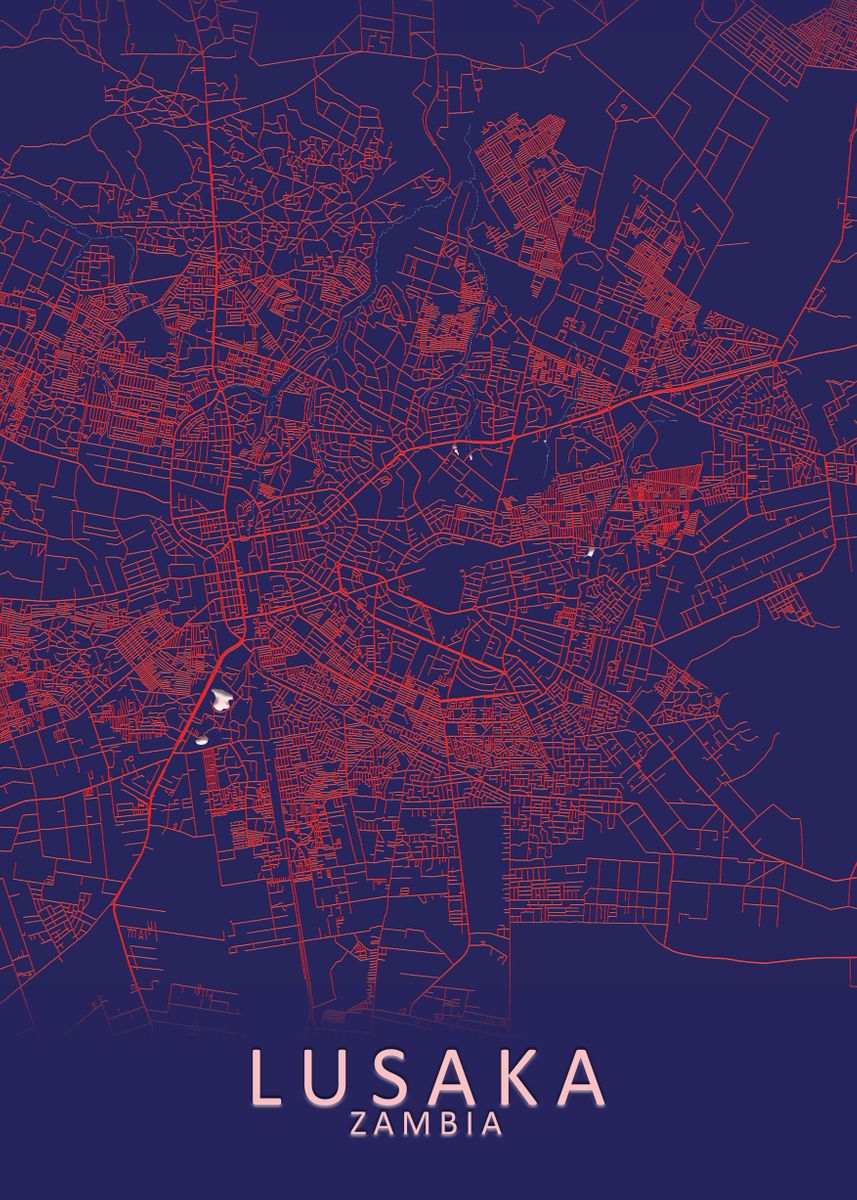 'Lusaka Zambia City Map' Poster, picture, metal print, paint by City ...
