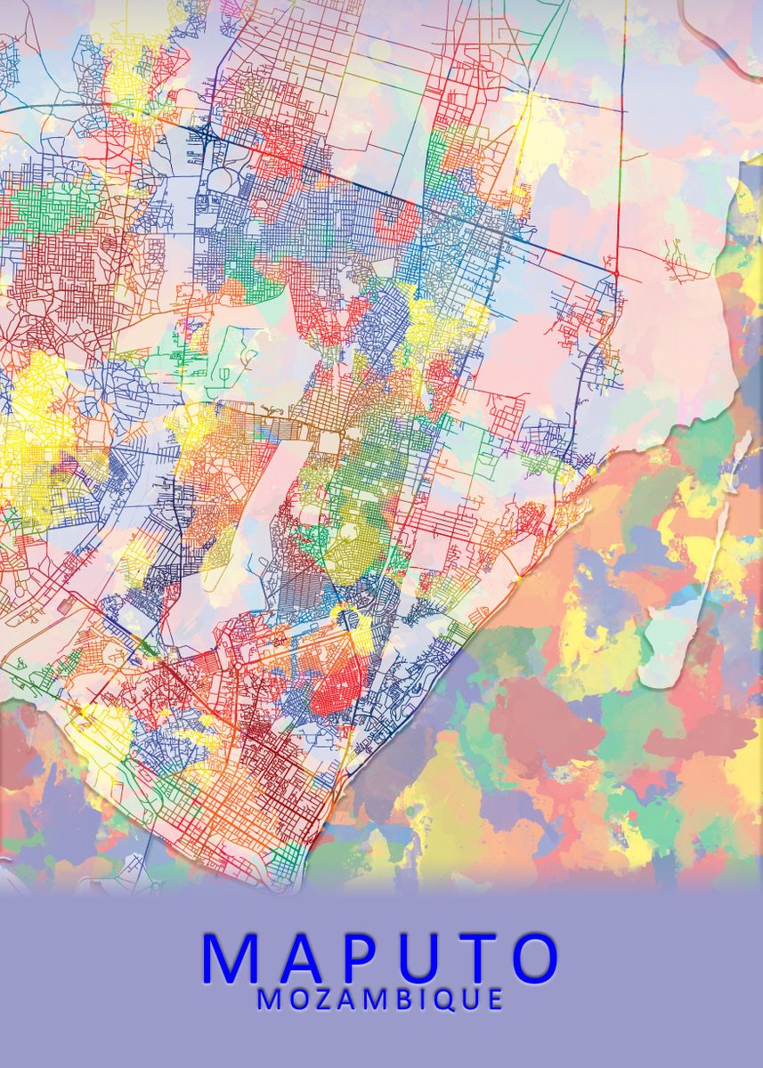 'Maputo Mozambique City Map' Poster, picture, metal print, paint by ...