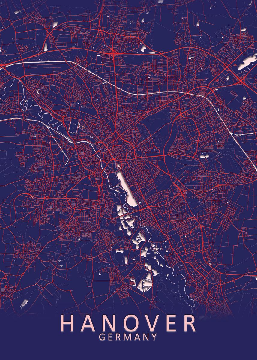 'Hanover Germany City Map' Poster, picture, metal print, paint by City ...