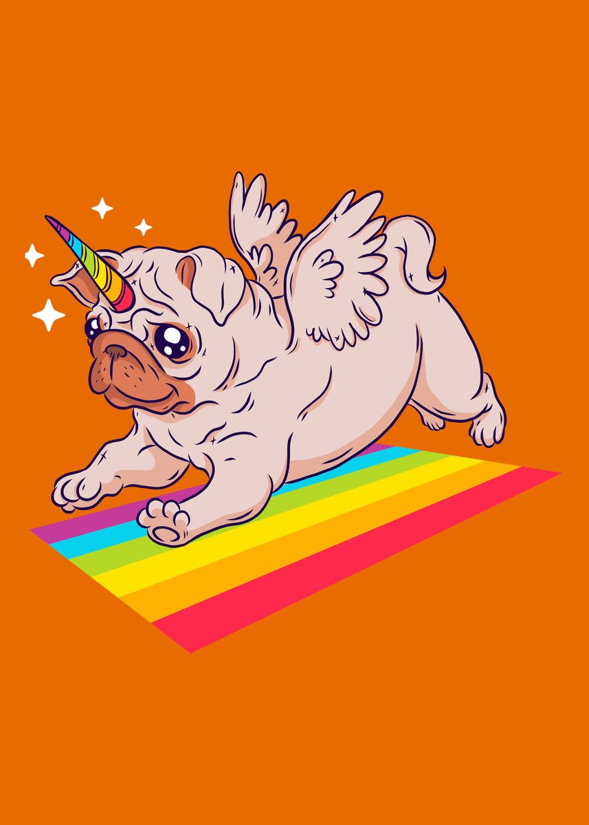 'Unicorn pug' Poster by Yolanda Martinez | Displate