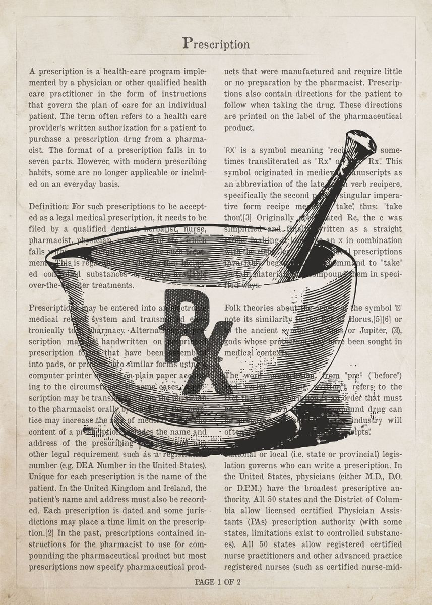 'RX Pharmacy Prescription' Poster, picture, metal print, paint by Aged ...