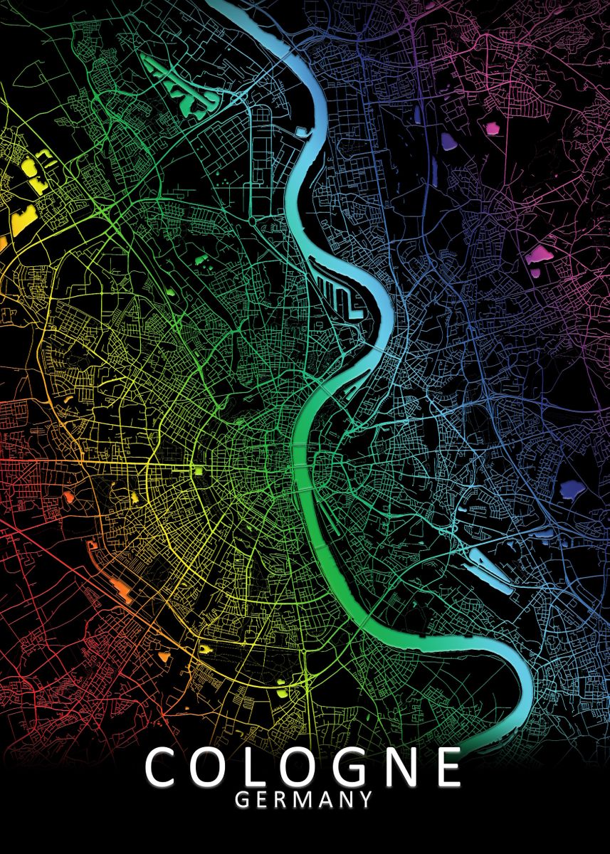 'Cologne Germany City Map' Poster, picture, metal print, paint by City ...
