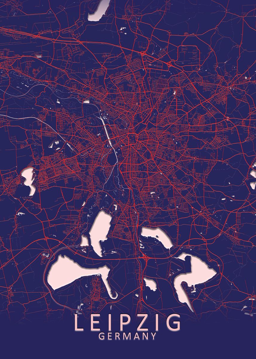 'Leipzig Germany City Map' Poster, picture, metal print, paint by City ...