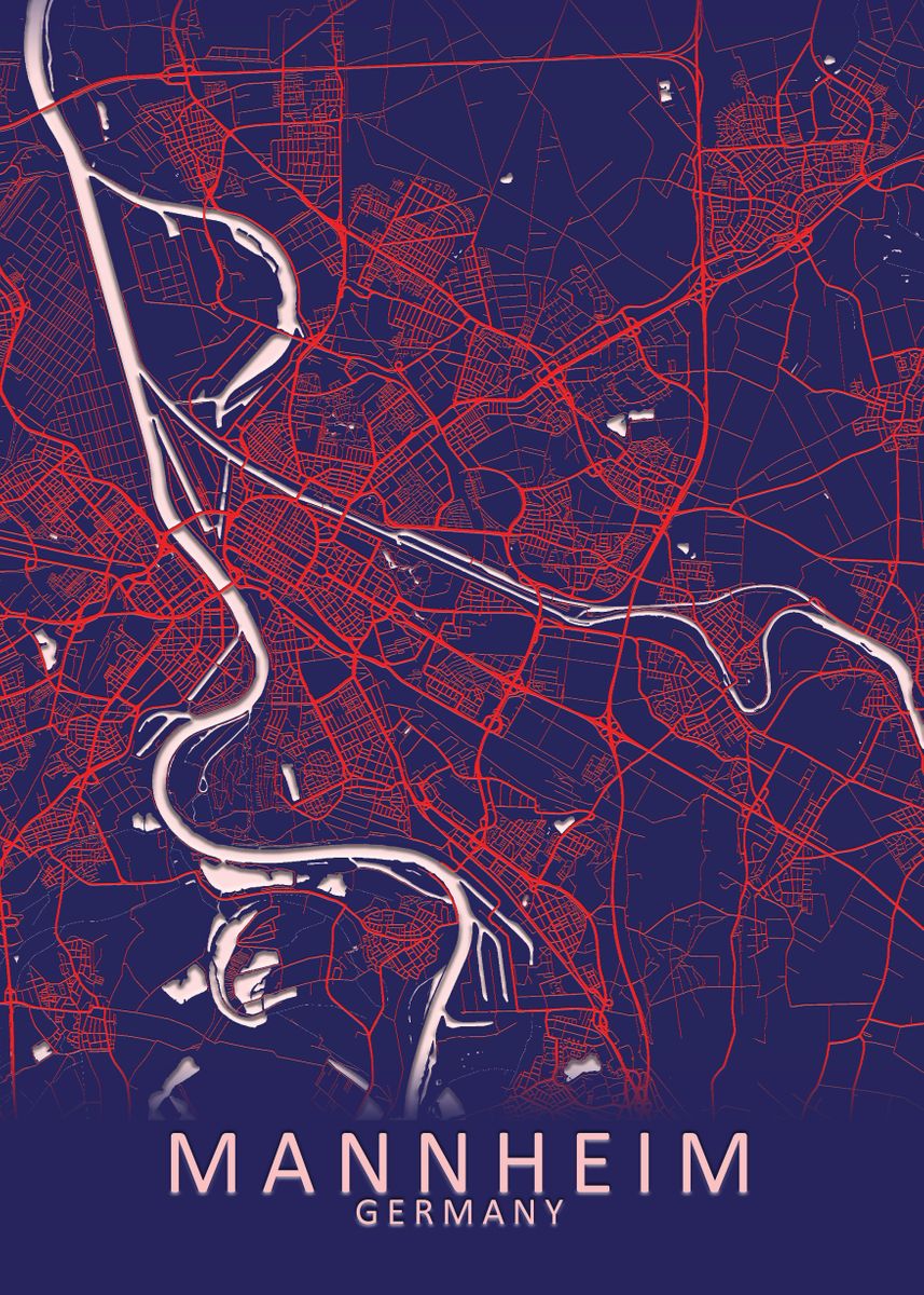 'Mannheim Germany City Map' Poster, picture, metal print, paint by City ...