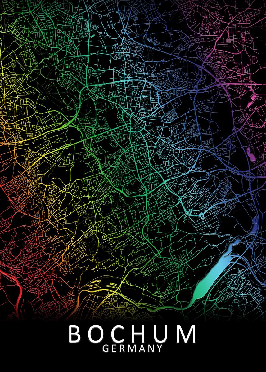 'Bochum Germany City Map' Poster, picture, metal print, paint by City ...