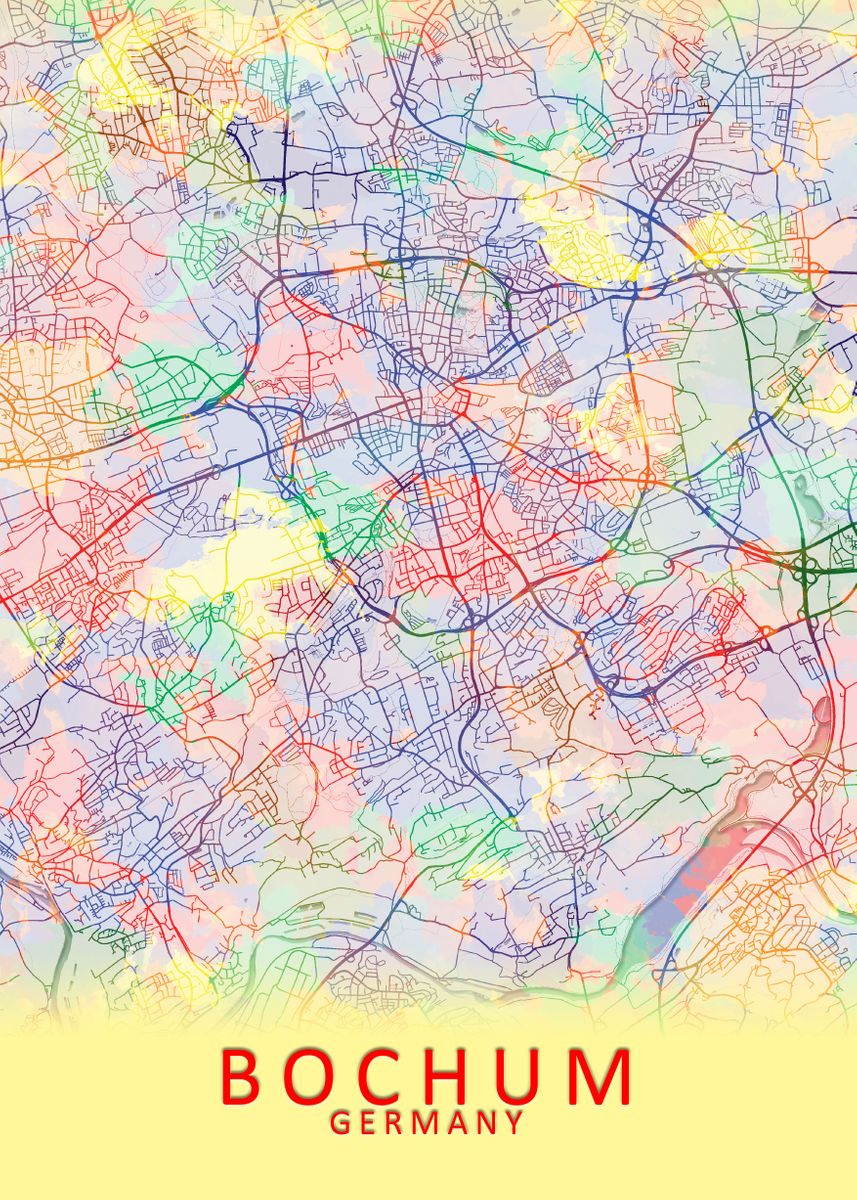 'Bochum Germany City Map' Poster, picture, metal print, paint by City ...