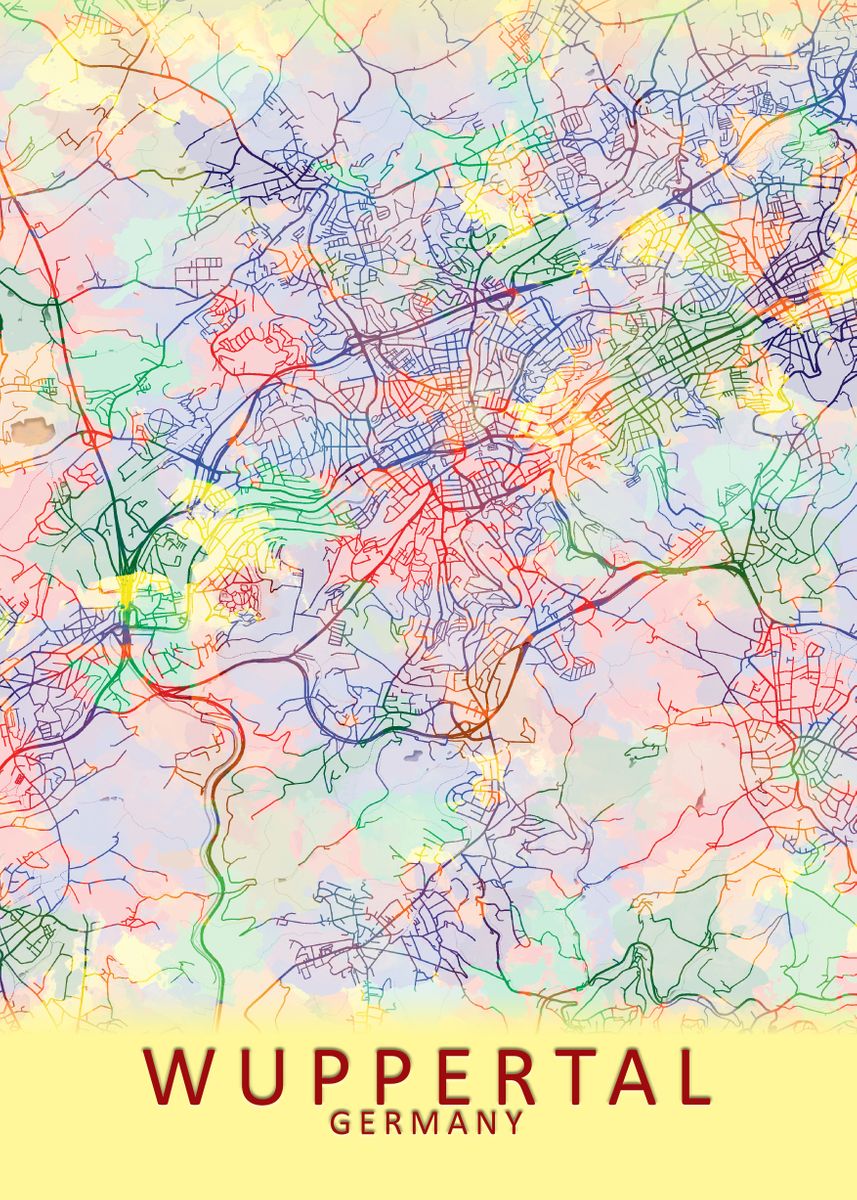 'Wuppertal Germany City Map' Poster, picture, metal print, paint by ...