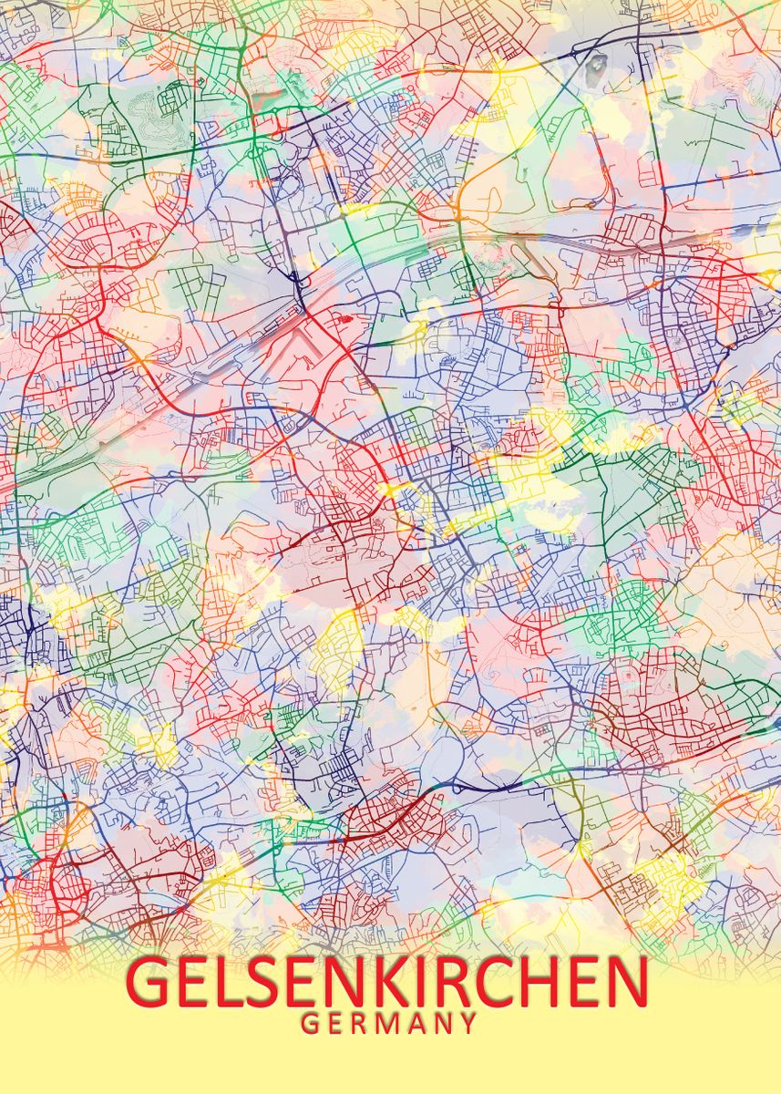 'Gelsenkirchen Germany Map' Poster, picture, metal print, paint by City ...