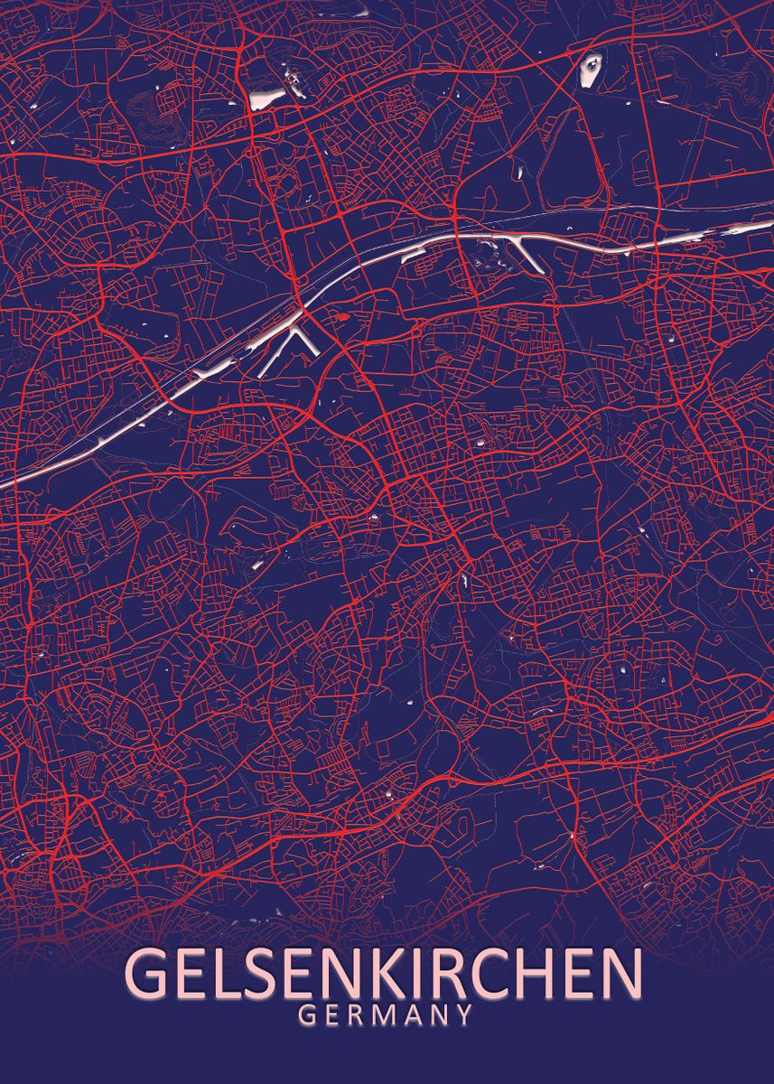 'Gelsenkirchen Germany Map' Poster, picture, metal print, paint by City ...