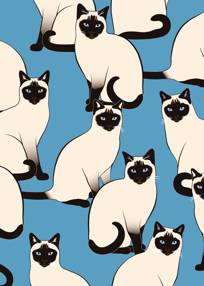 'Siamese Cats Group' Poster, picture, metal print, paint by Nadya Basos ...