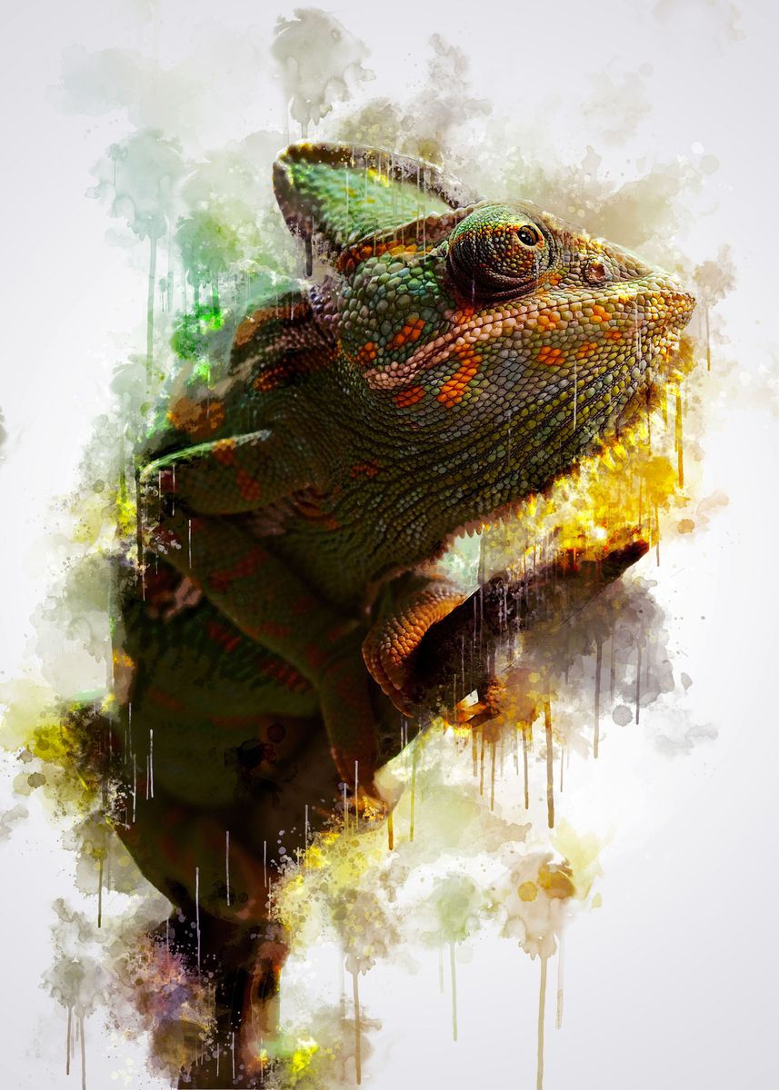 'Chameleon' Poster, picture, metal print, paint by Cornel Vlad | Displate