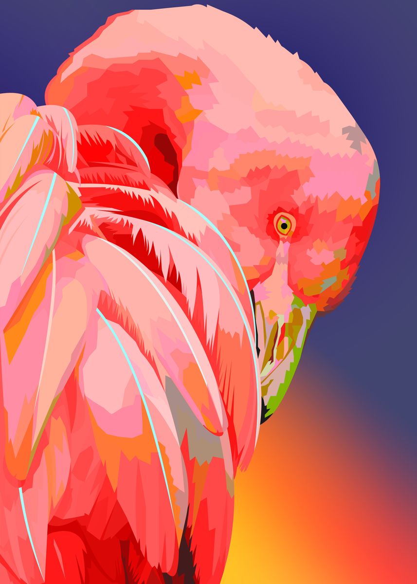 'Flamingo sunset' Poster by Elvira Clement | Displate