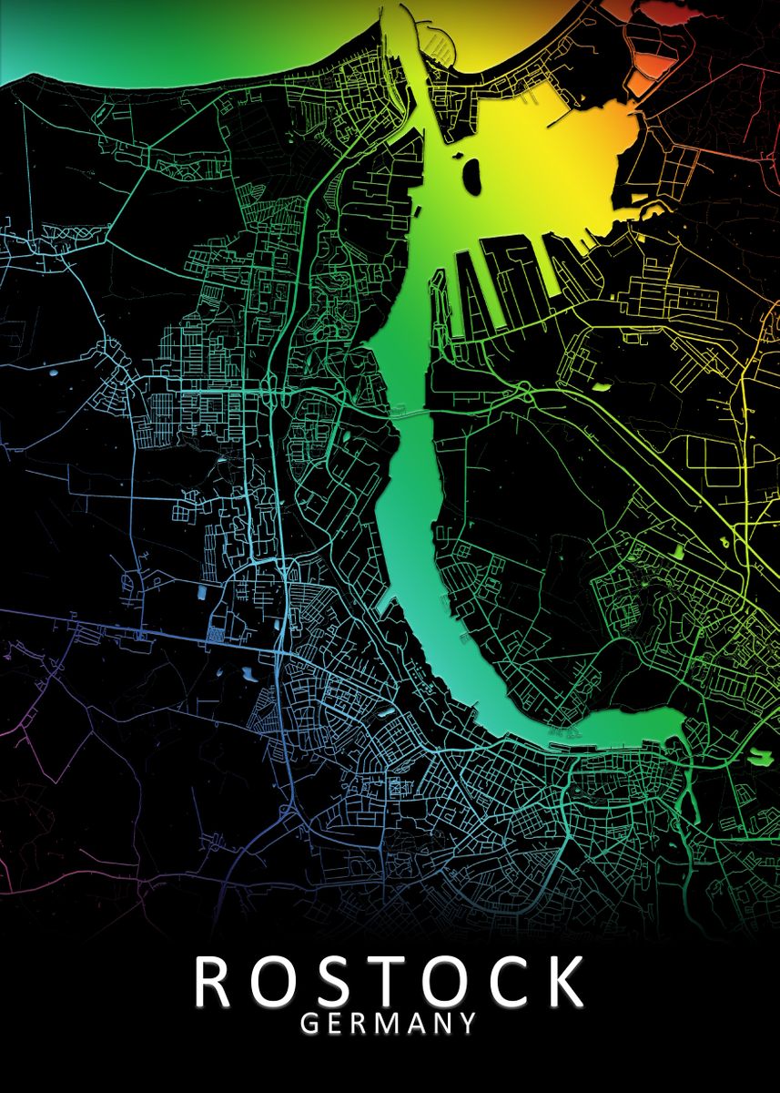 'Rostock Germany City Map' Poster, picture, metal print, paint by City ...