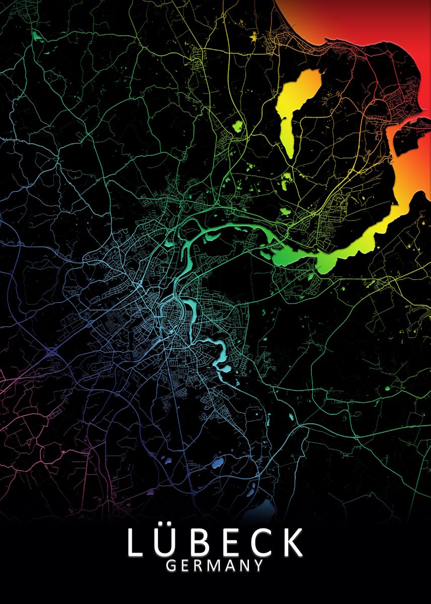 'Lubeck Germany City Map' Poster, picture, metal print, paint by City ...