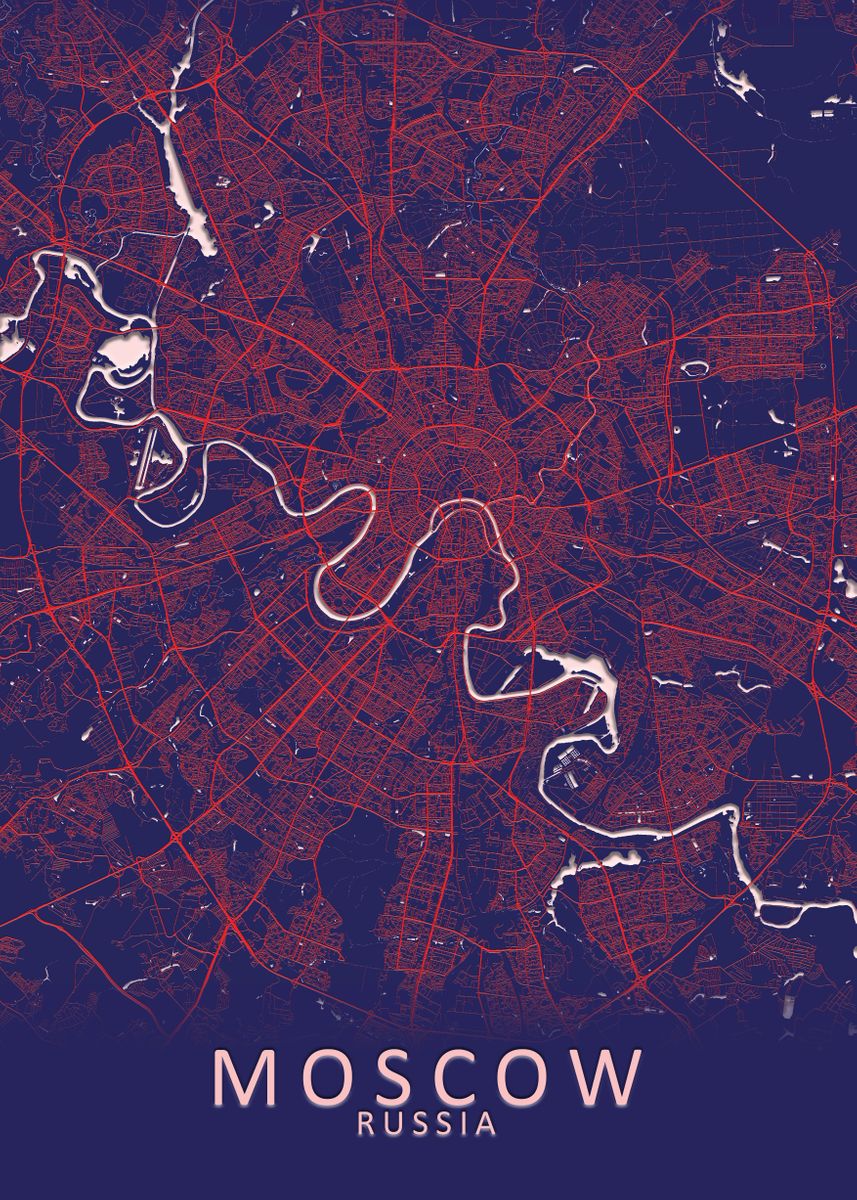 'Moscow Russia City Map' Poster, picture, metal print, paint by City ...