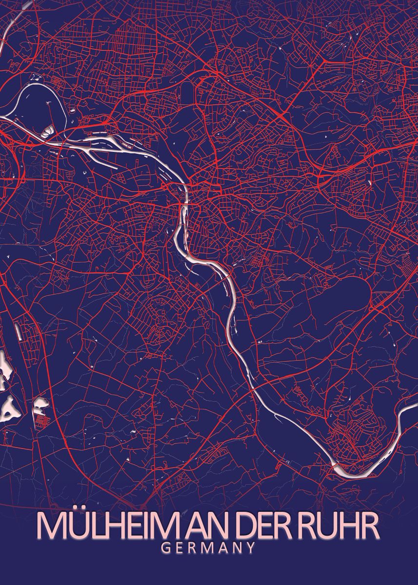 'Mulheim Germany City Map' Poster, picture, metal print, paint by City ...